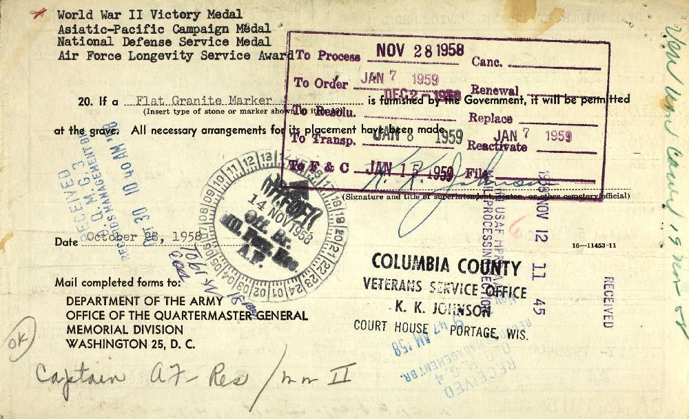 Homer Wetherall Headstone Application